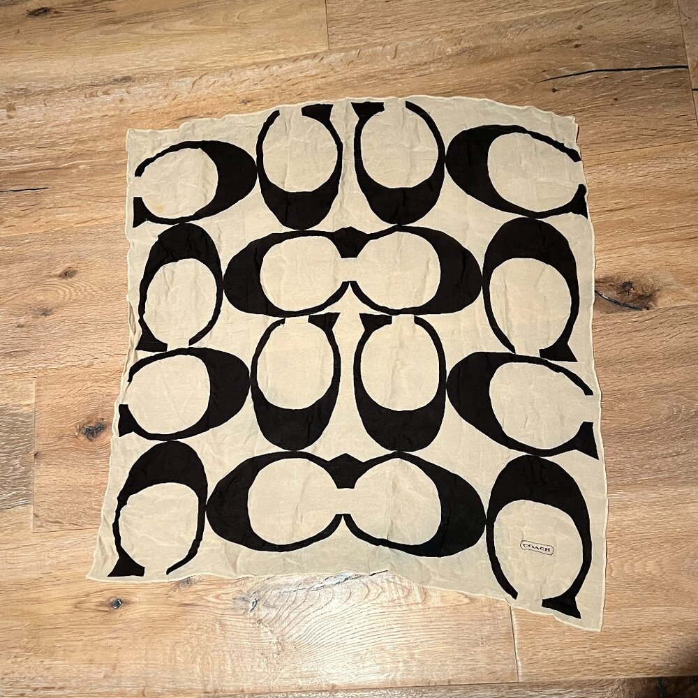 Coach Signature Print Monogram Silk Scarf Cream & Bla… - Gem